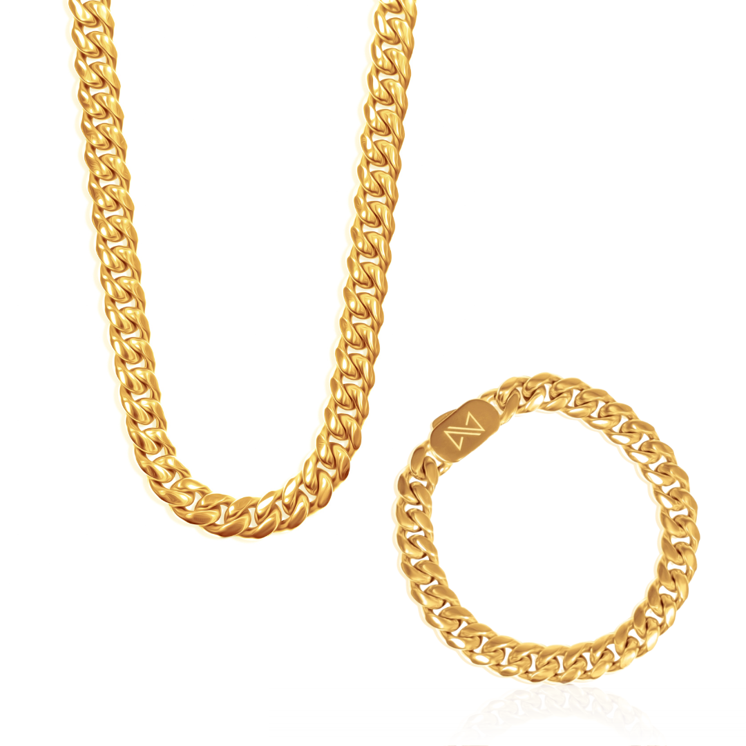 10mm Cuban Chain + Bracelet Set - 18K Gold – NORVEI