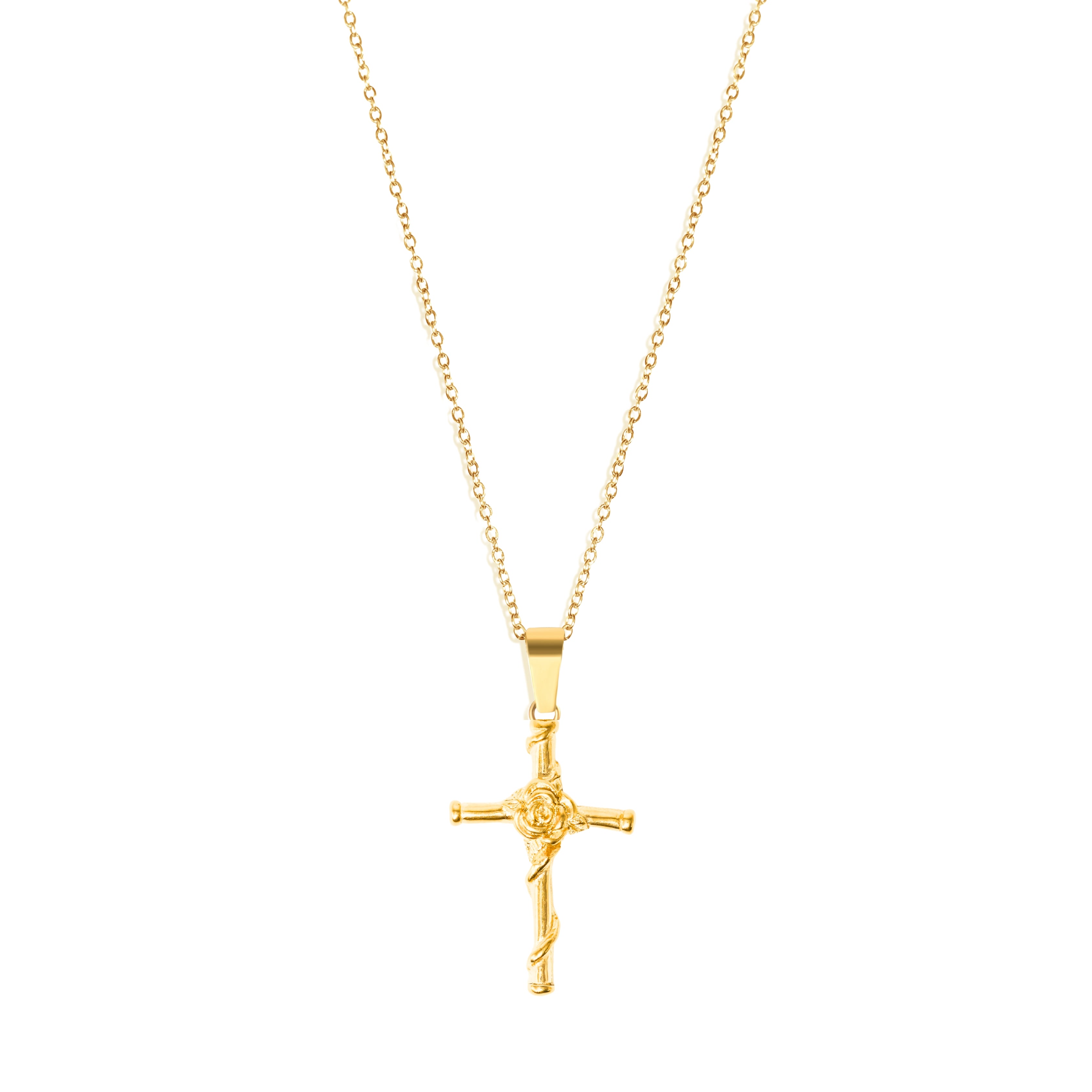 Rose Cross Pendant & 2mm Link Chain - 18K Gold – NORVEI
