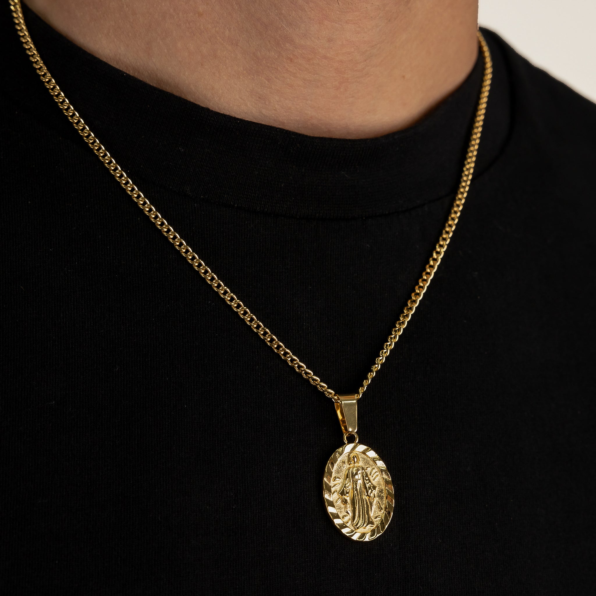 Virgin Mary Pendant & 3mm Cuban Chain - 18K Gold – NORVEI